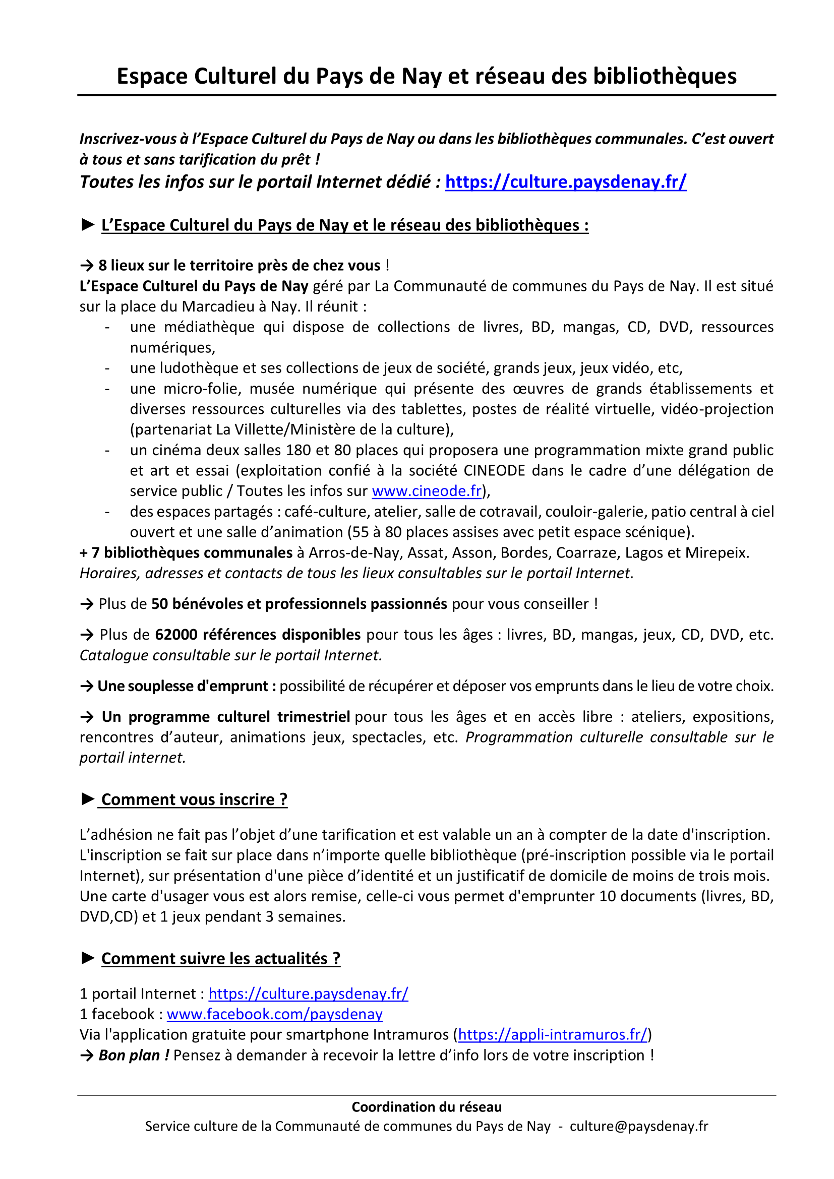 Espace culturel du Pays de Nay et réseau des bibliothèques - Angaïs - Site officiel de la commune